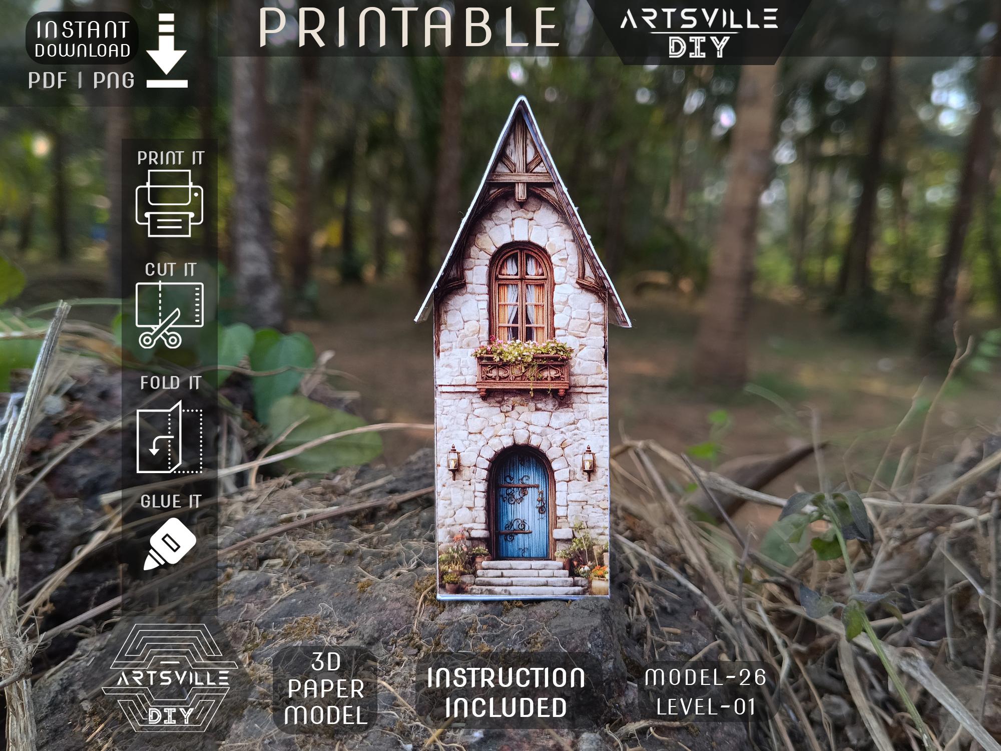 3D Fairy House Miniature Template | Printable Fantasy Cottage Craft ...