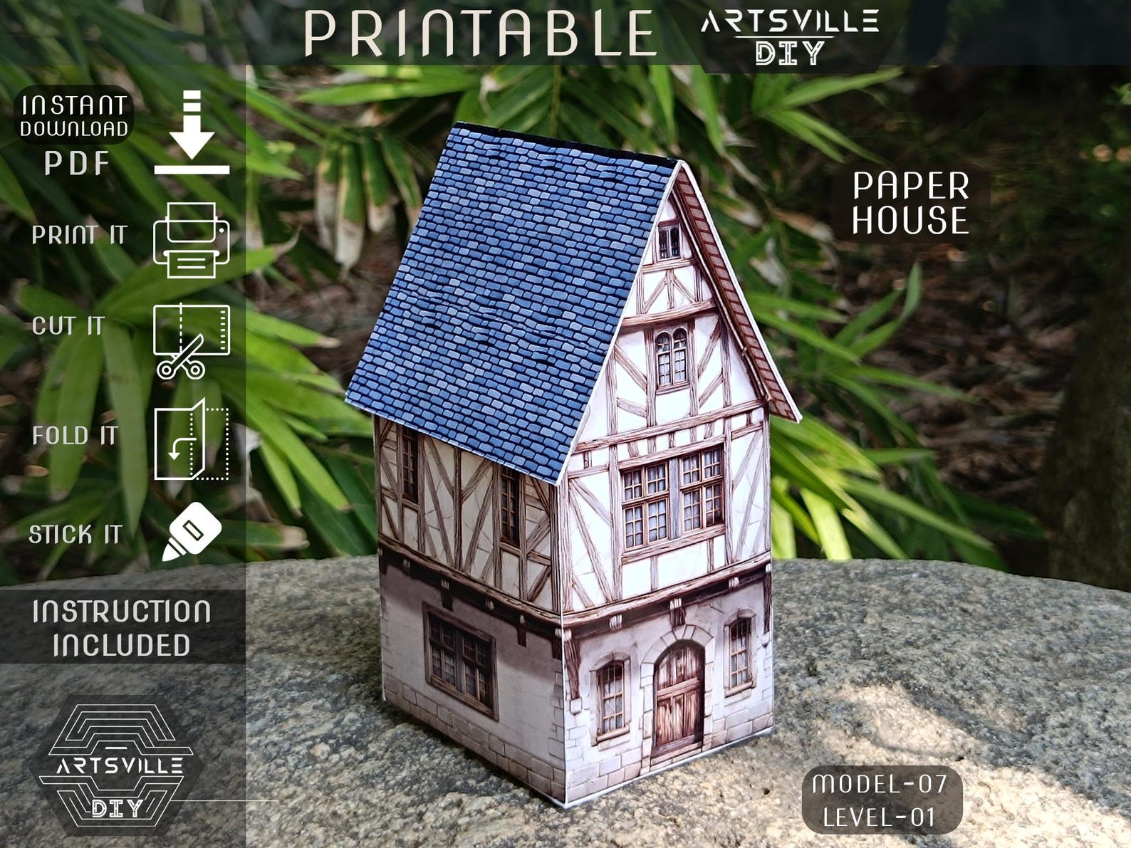 Printable Medieval Cottage Paper Model 3D Paper House Template for Kids ...