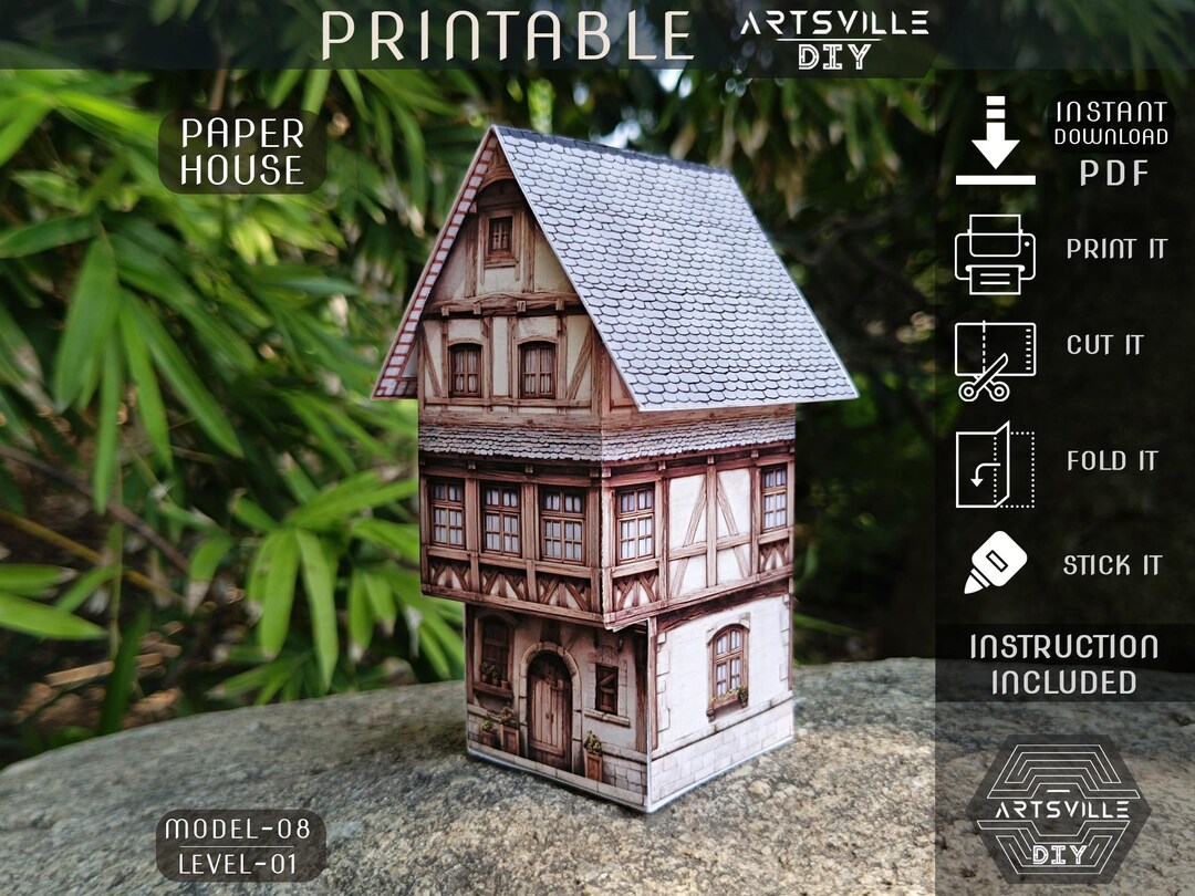 Printable Medieval House Model – 3D Papercraft Cottage for Kids ...