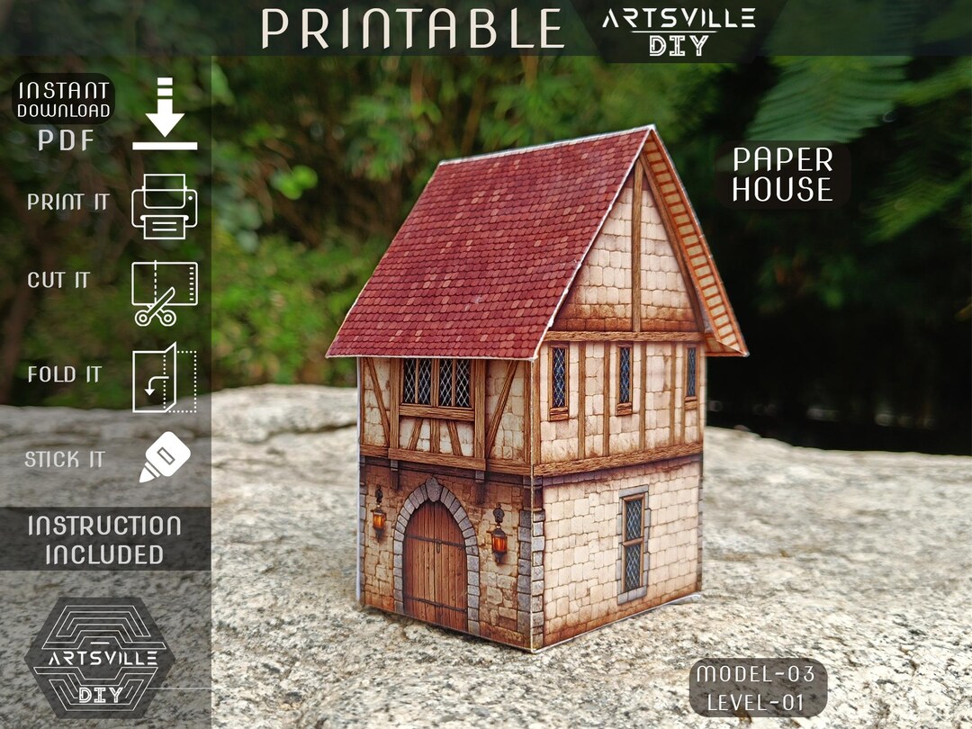 Printable Foldable Miniature Medieval House DIY Paper Craft, 3D ...