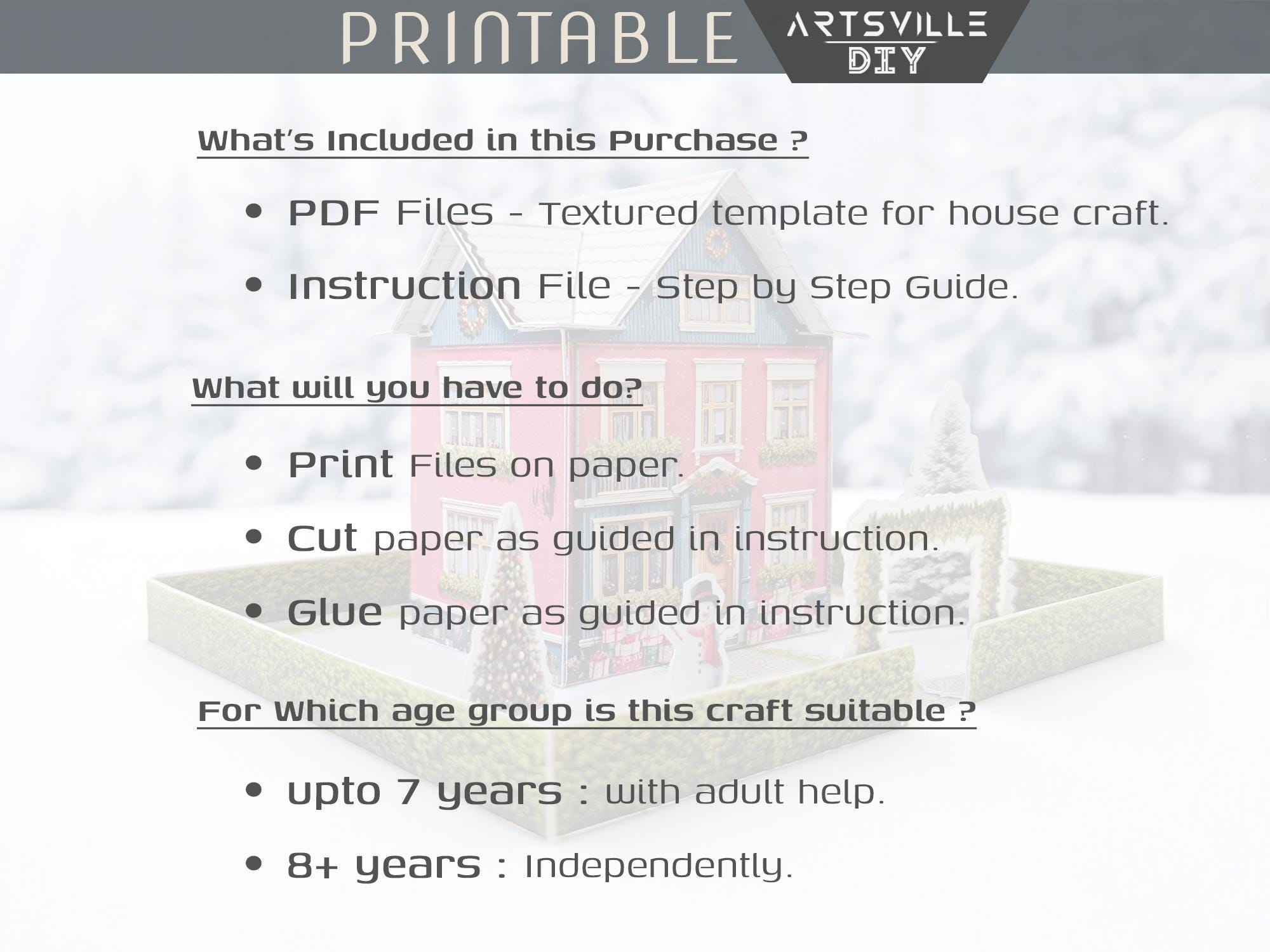 Printable 3D Paper House Template - DIY Miniature Christmas Village ...