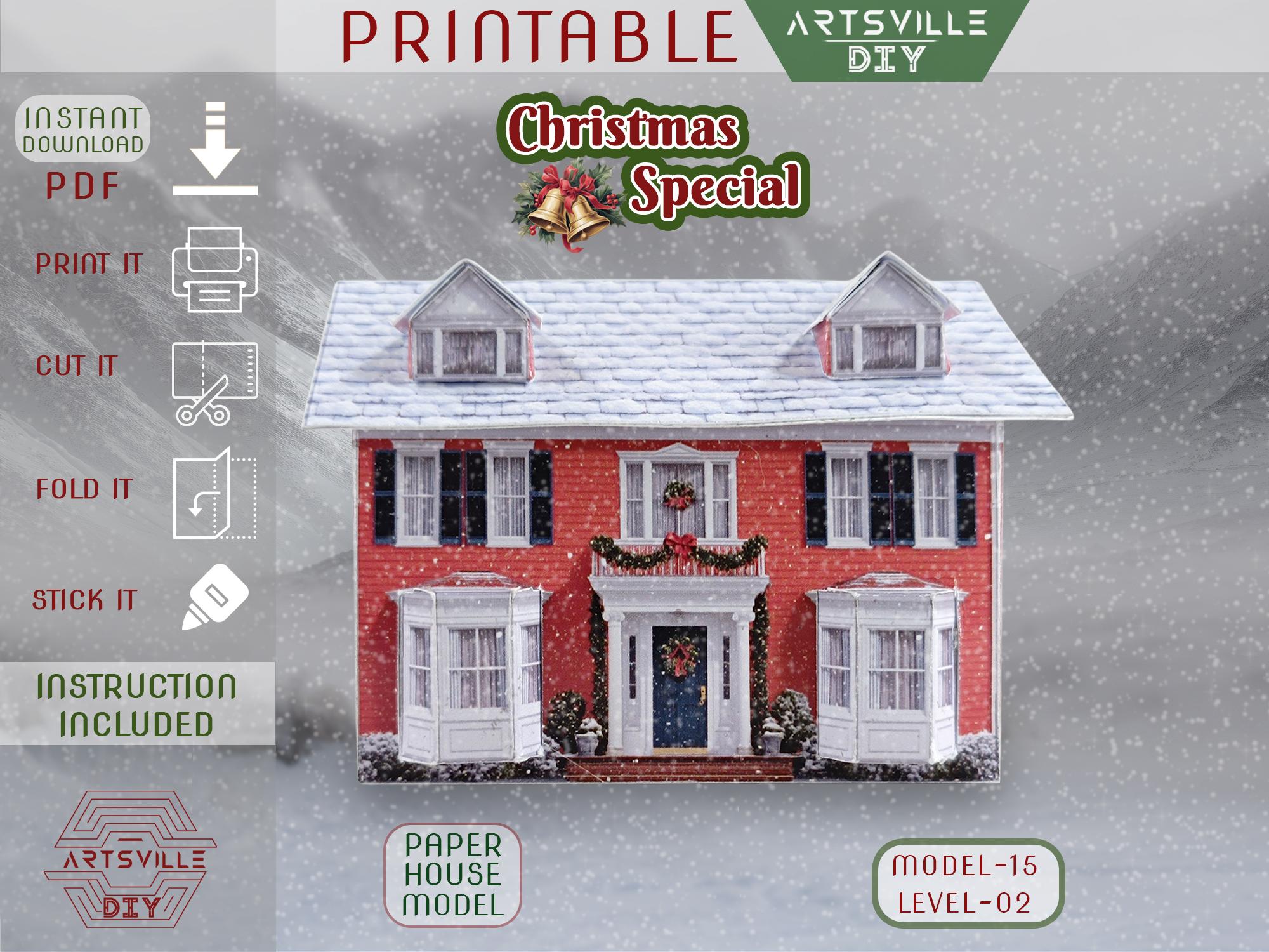 3D Paper House : Red American Style Winter House With Christmas ...