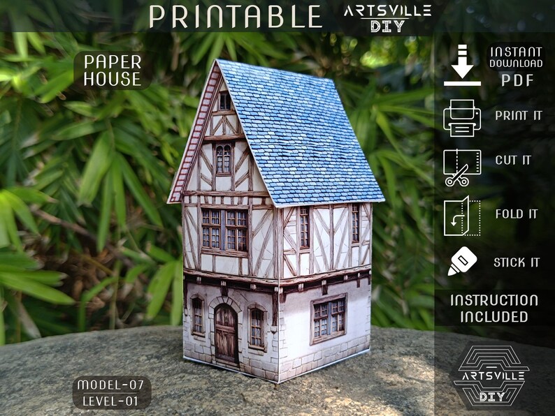 Printable Medieval Cottage Paper Model 3D Paper House Template for Kids ...
