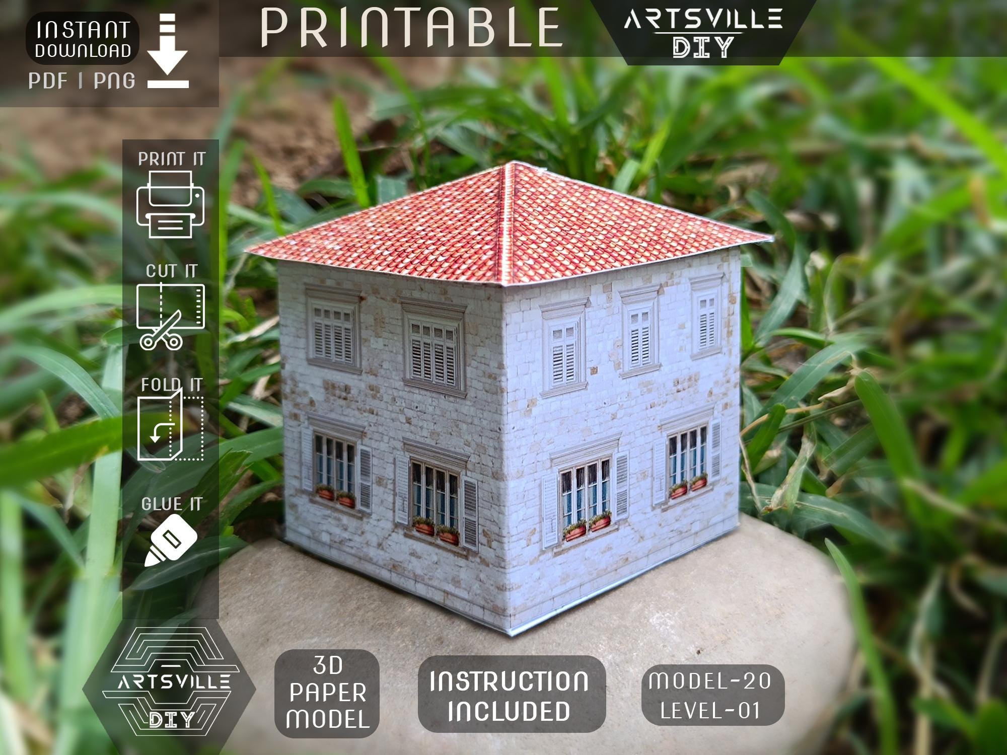 Printable Croatian House 3D Paper Model | DIY Architecture (PDF Pattern ...