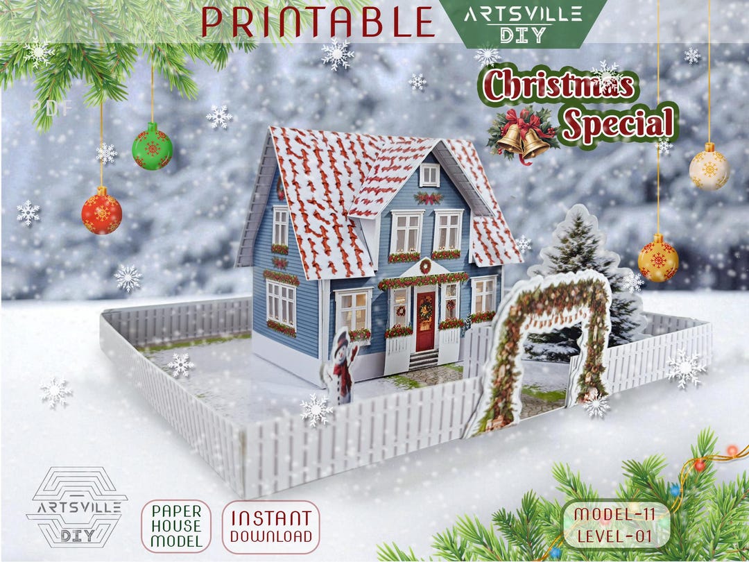 Printable 3D Paper House Template PDF & SVG - DIY Miniature Christmas ...