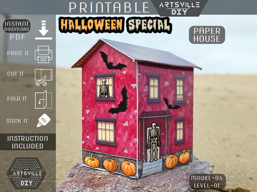 Halloween Doll House: Printable Papercraft 3D Haunted House, DIY ...