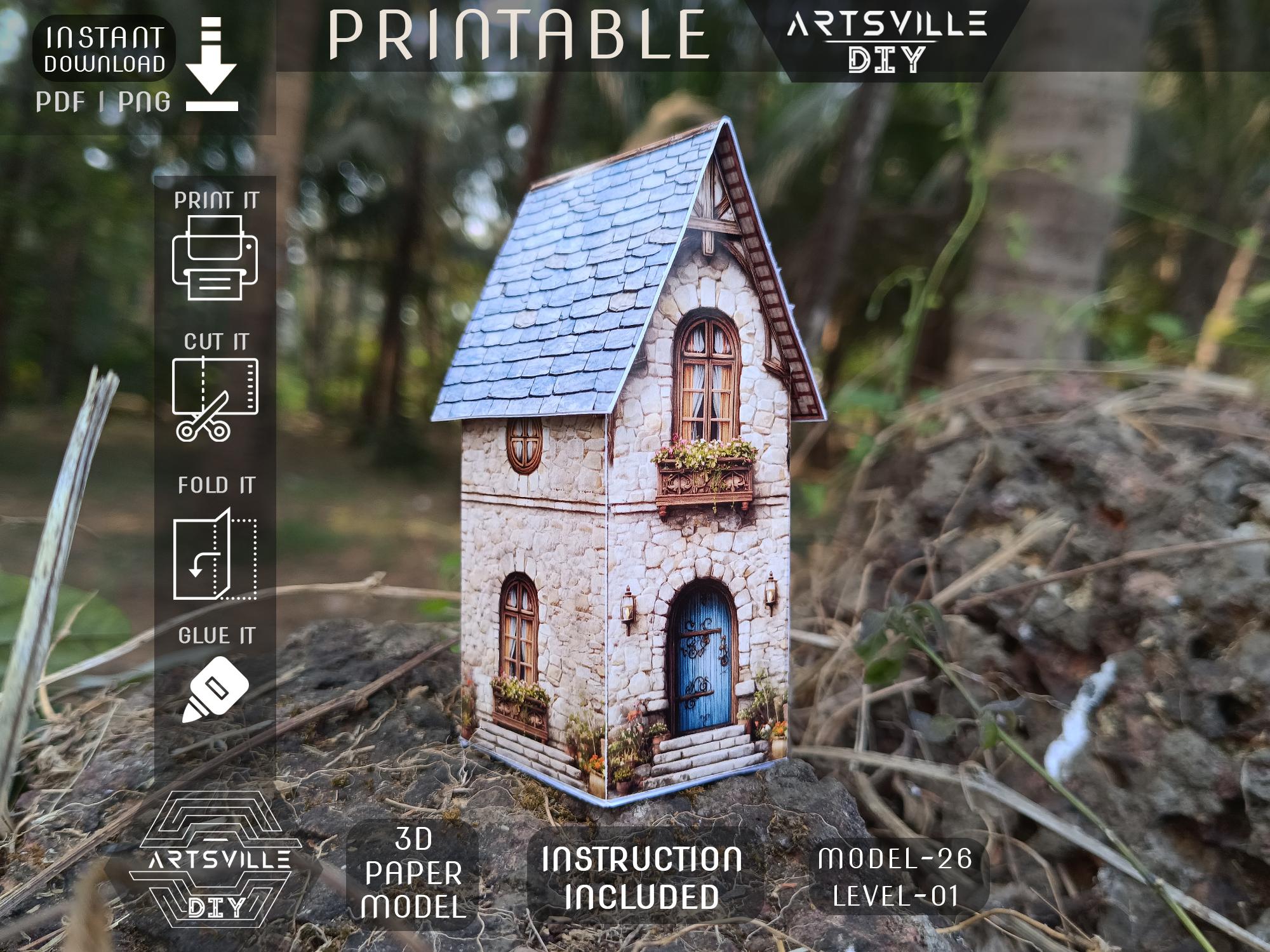 3D Fairy House Miniature Template | Printable Fantasy Cottage Craft ...