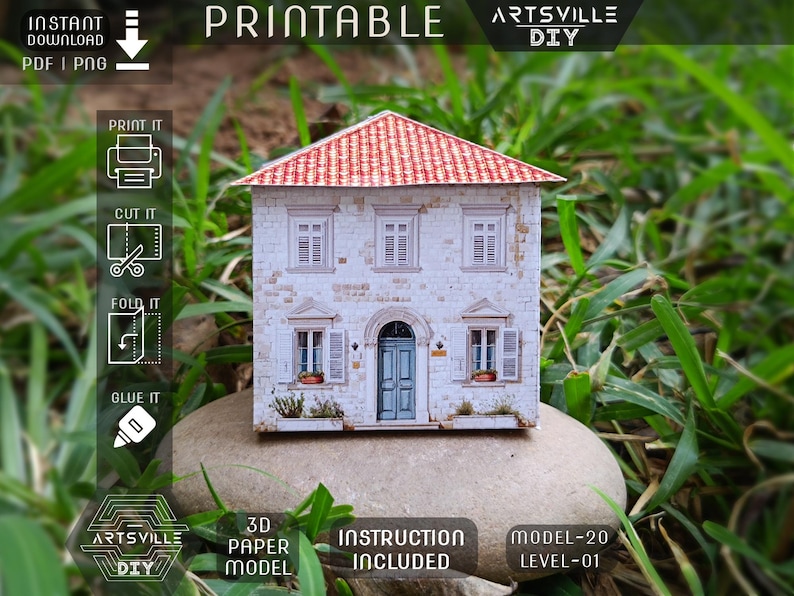 Printable Croatian House 3D Paper Model | DIY Architecture (PDF Pattern ...