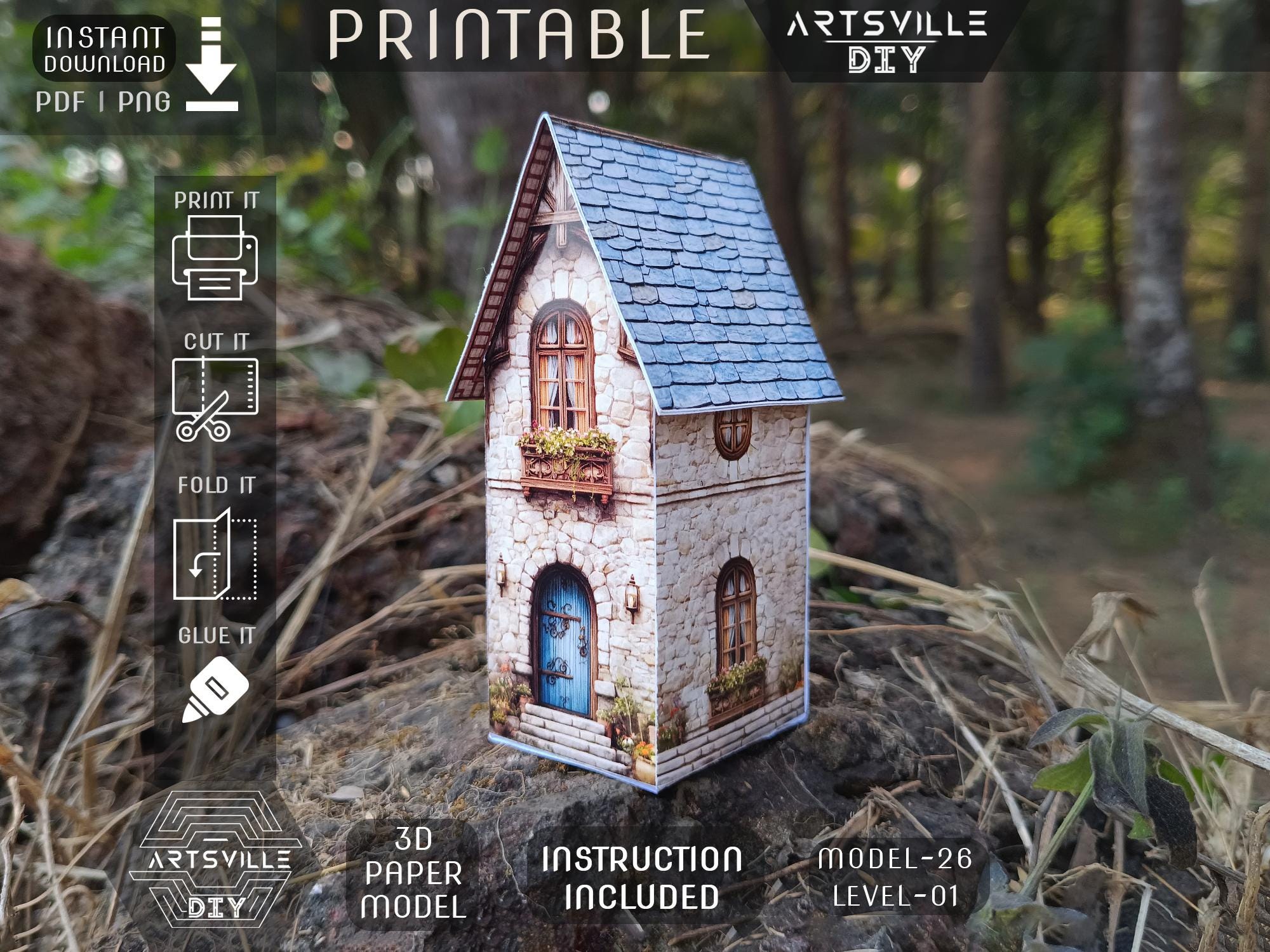 3D Fairy House Miniature Template | Printable Fantasy Cottage Craft ...
