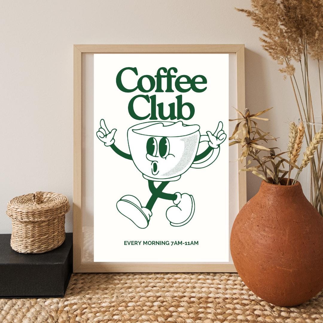 Cute Retro Coffee Club Digtal Print, Instant Download - Etsy