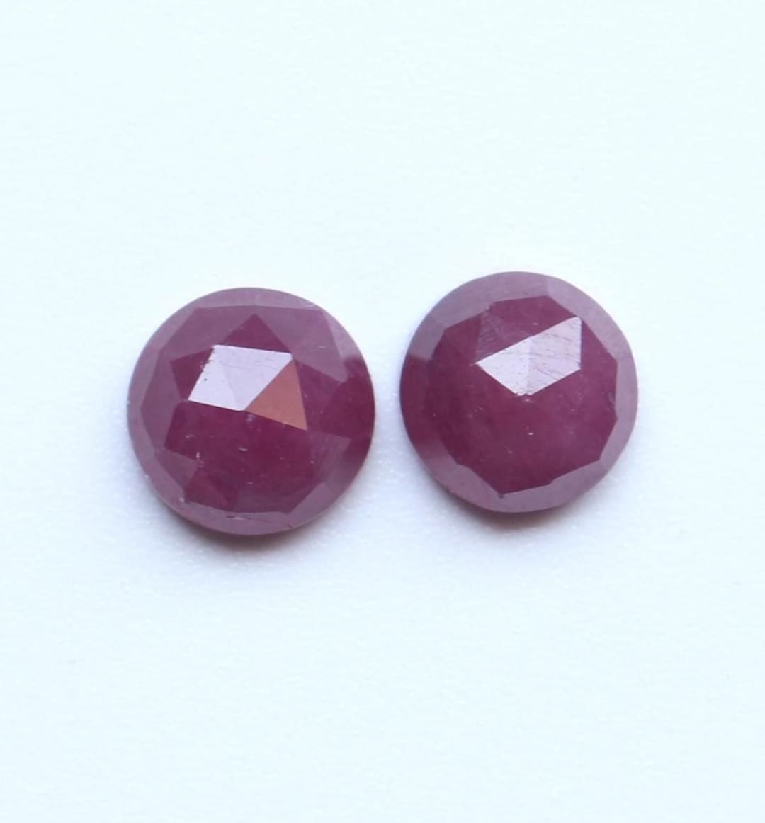 Ruby Pair Gemstone, Natural Red Ruby Round Rose Cut Faceted Cabs Pair ...