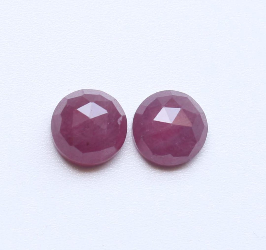 Ruby Pair Gemstone, Natural Red Ruby Round Rose Cut Faceted Cabs Pair ...