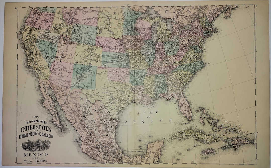 Antique United States Map Excellent Condition 17x28 Original 1875 Color ...