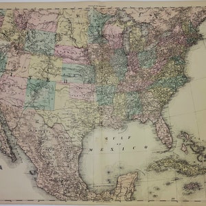 Antique United States Map Excellent Condition 17x28 Original 1875 Color ...