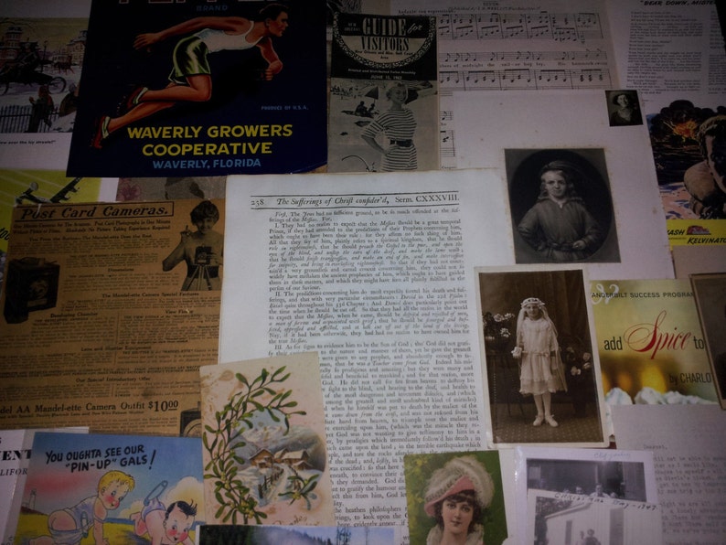 Paper Lot Antique & Vintage 1780-1980s Art Ephemera Ads Collage Mid ...
