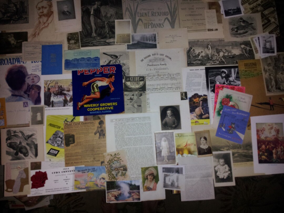 Paper Lot Antique & Vintage 1780-1980s Art Ephemera Ads Collage Mid ...