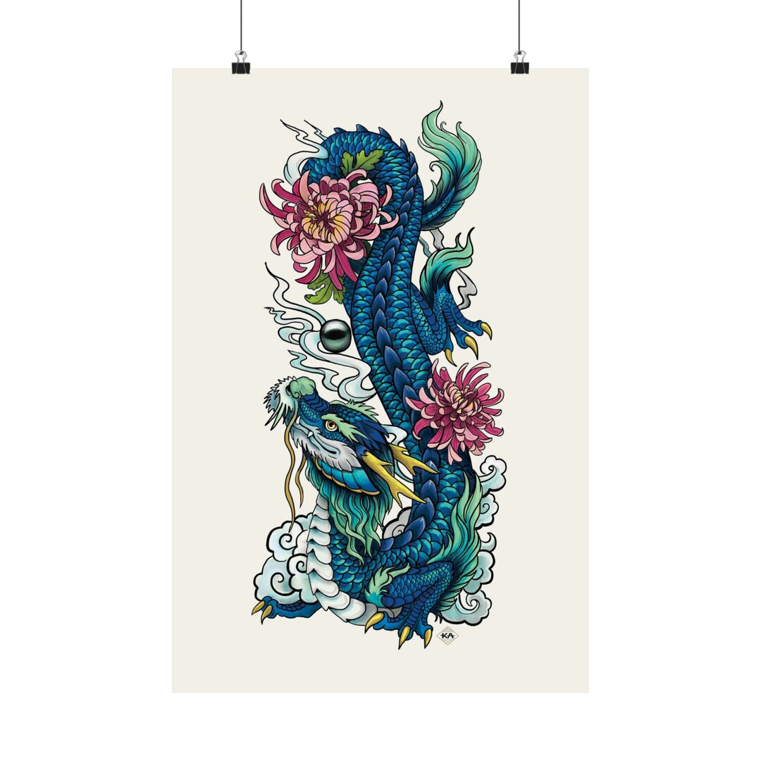 Blue Dragon Art Print Poster - Etsy