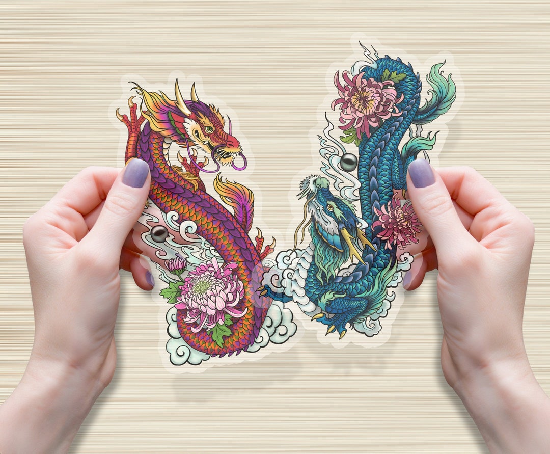 Dragon Pair Transparent Stickers, Eastern Dragon Stickers, Dragon Art ...