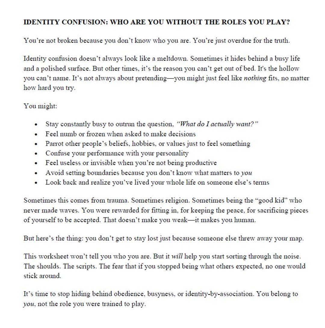 Identity Confusion | Self-discovery Worksheet on Roles, Identity ...