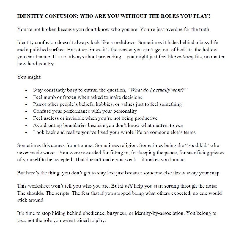 Identity Confusion | Self-discovery Worksheet on Roles, Identity ...