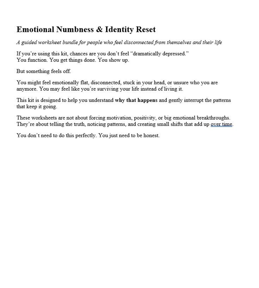 Emotional Numbness & Identity Reset | Worksheets for Feeling Flat ...