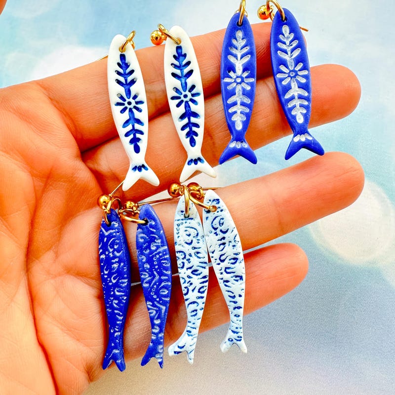 Ocean Blue Polymer Earrings - Etsy