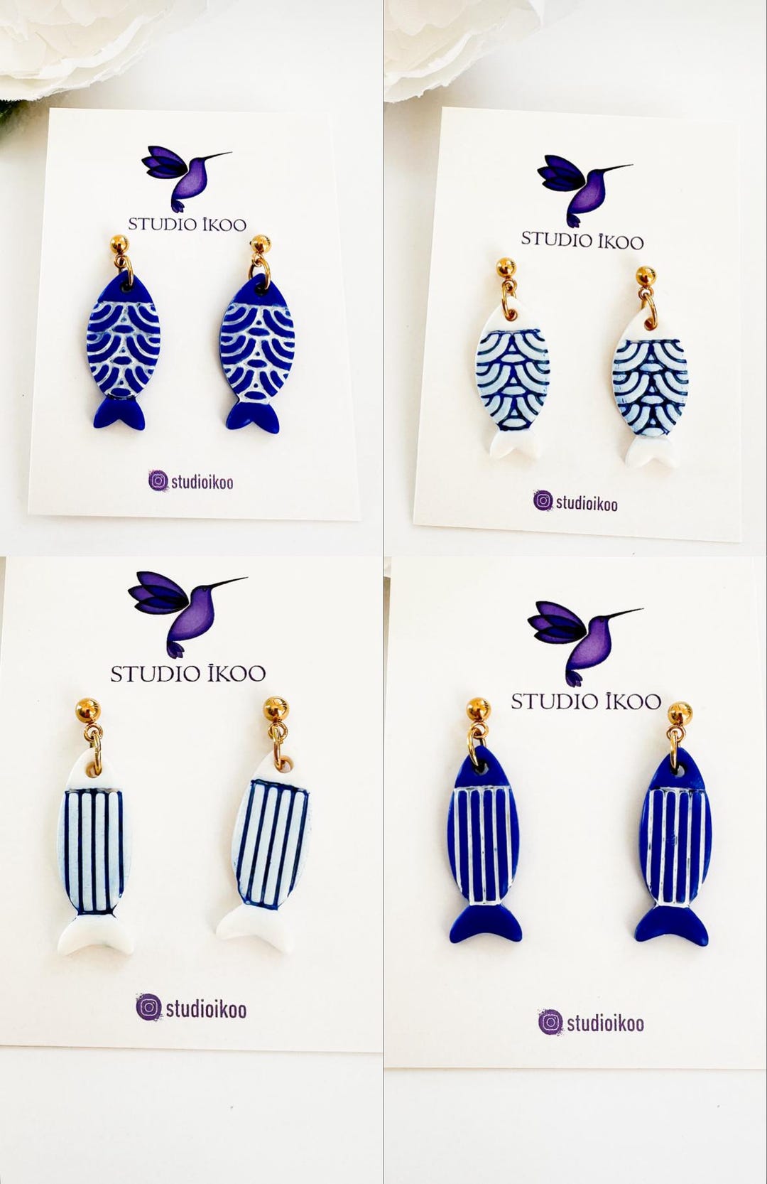 Handmade Blue & White Fish Earrings Polymer Clay Nautical Earrings ...