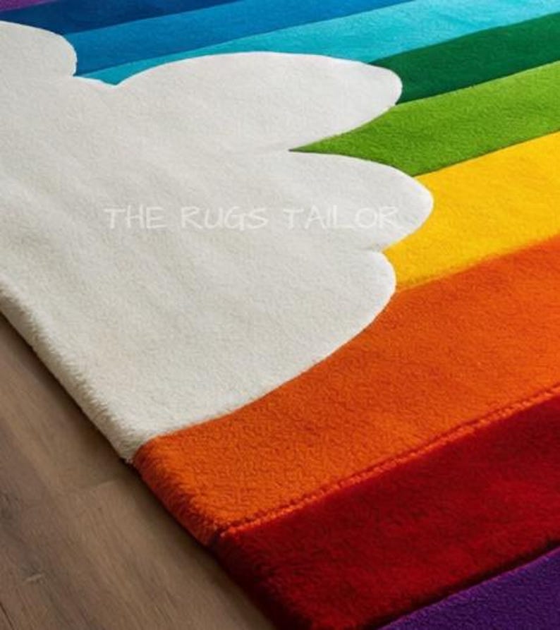 Rainbow Cloud Hand-tufted Rug | Colorful Wool Area Carpet for Kids Room ...