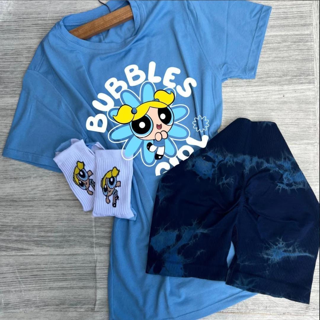 Powerpuff Bubbles Inspired Gym Shirt, Cute Hero Girl Graphic Tee ...