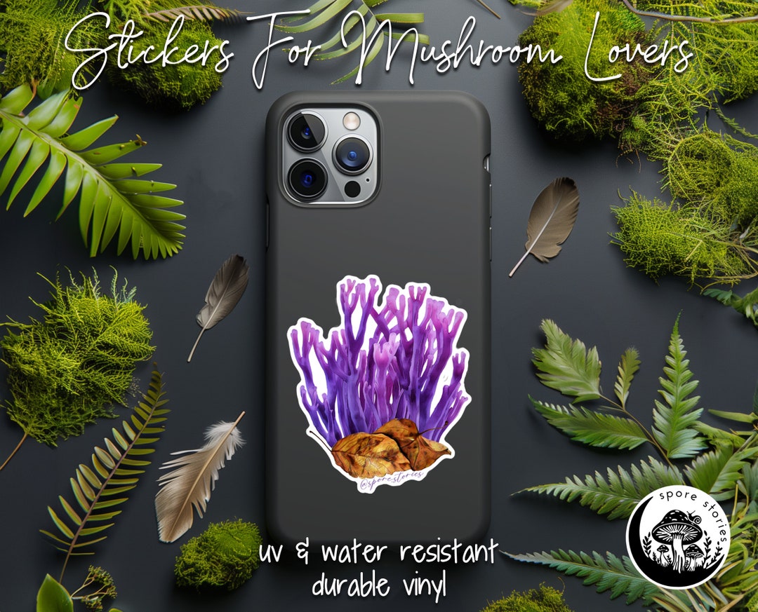 Violet Coral Mushroom Sticker by Spore Stories, Nature Lover Gift ...