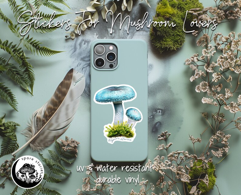 Mushroom Sticker Blue Roundhead by Spore Stories, Nature Love Fungi ...