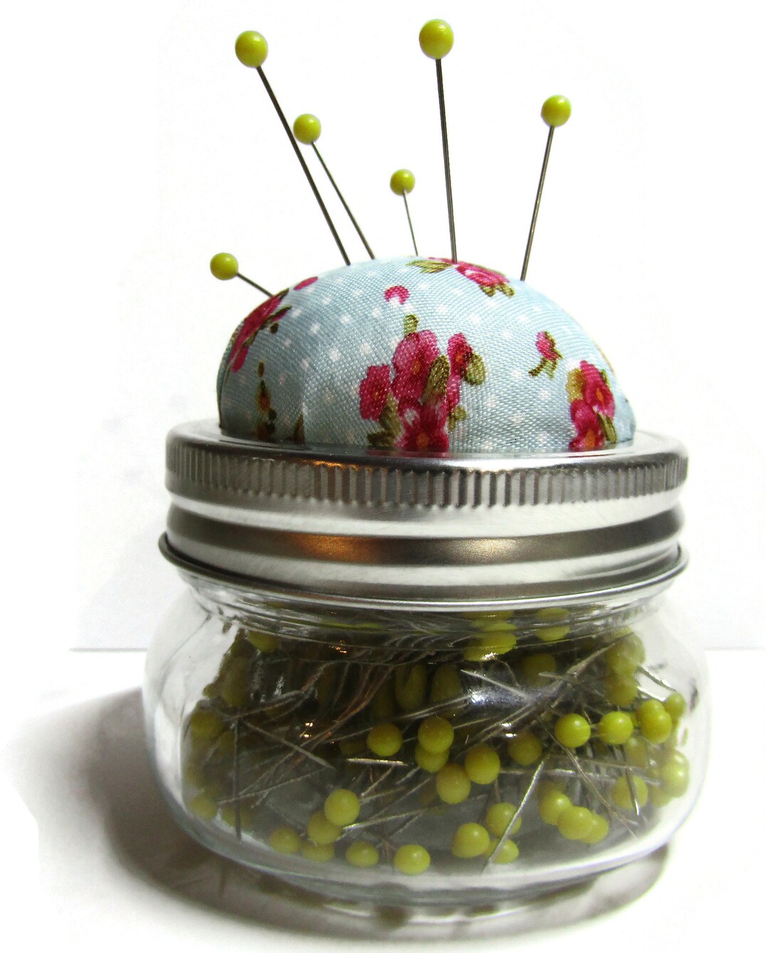 Glass Jar Pin Cushion With Pins, With Pink Roses - Etsy