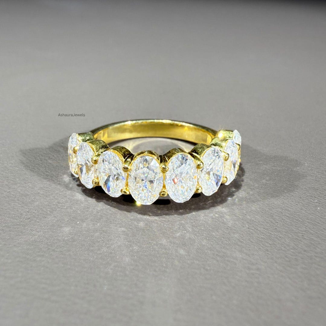 3 TCW Oval Cut Half Eternity Wedding Band Sparkle Solid Gold Art Deco ...