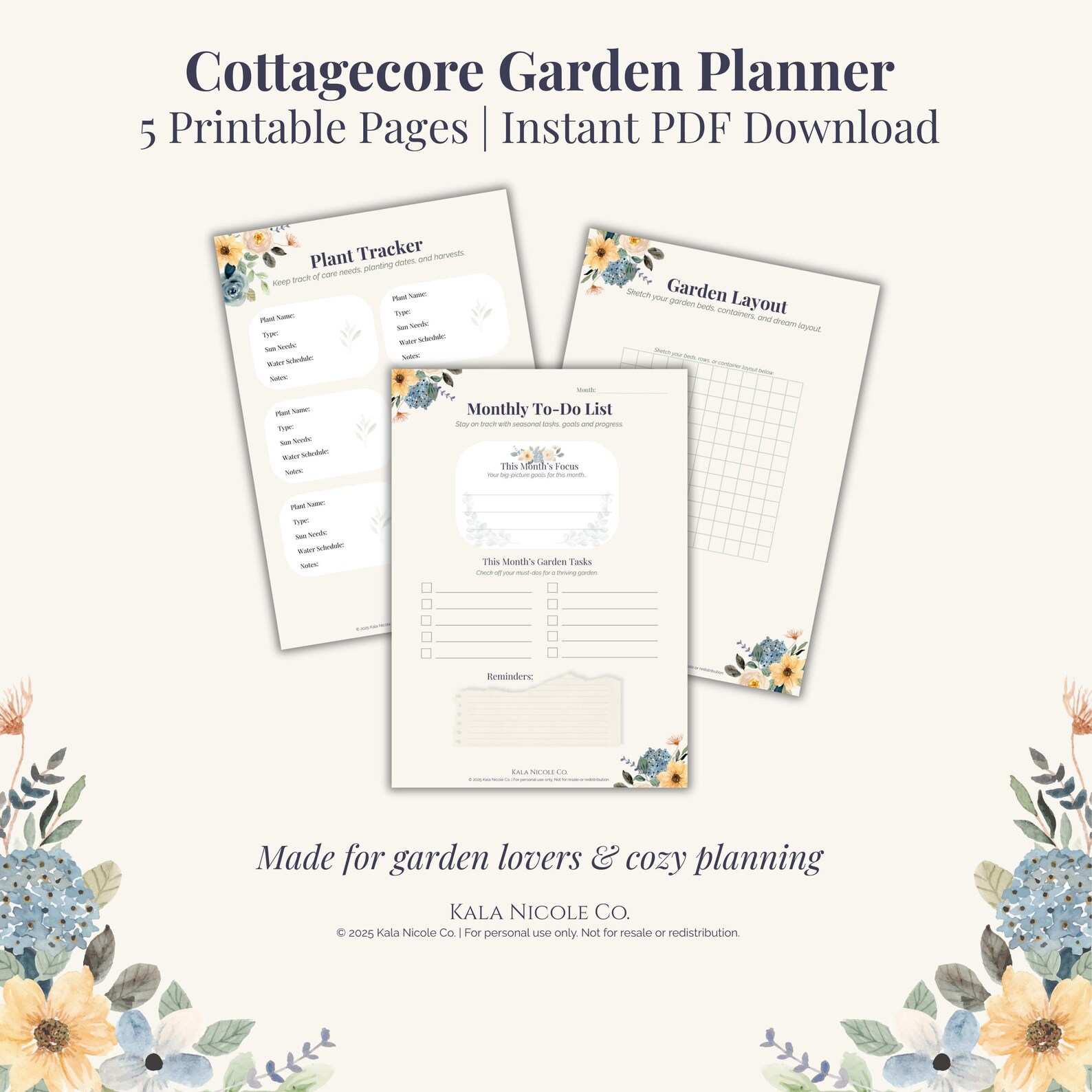 Cottagecore Garden Planner | Printable Plant Tracker (digital Download ...