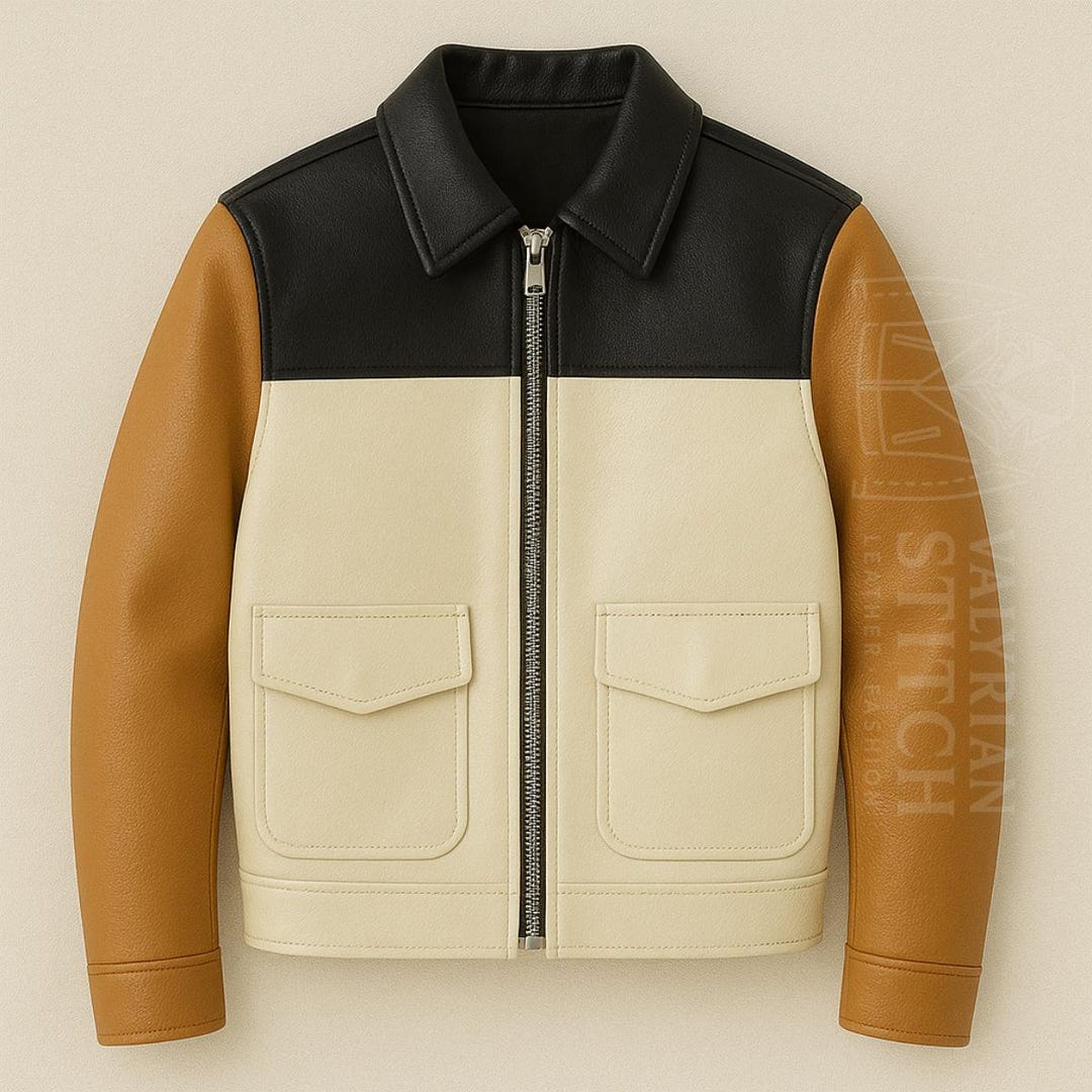 Color Block Leather Jacket | Men’s Tricolor Semi-biker | Retro ...