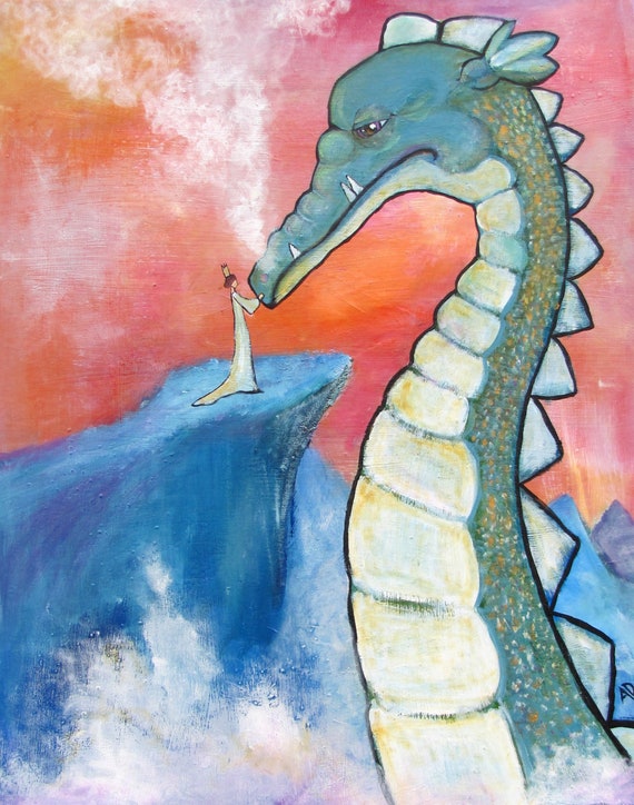 Art Print Dragon and Princess Fairy Tale Storybook Artwork - Etsy