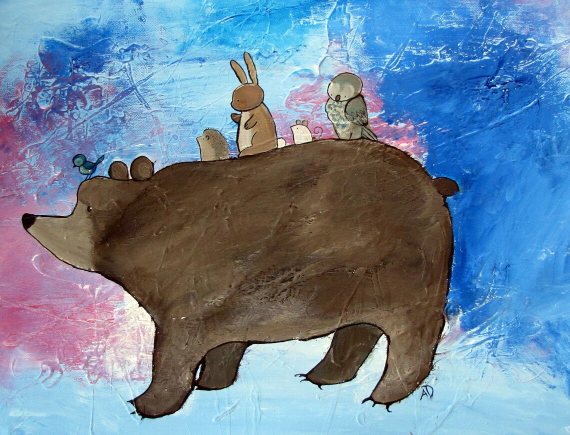Art Print whimsical woodland bear nursery wall art cute | Etsy