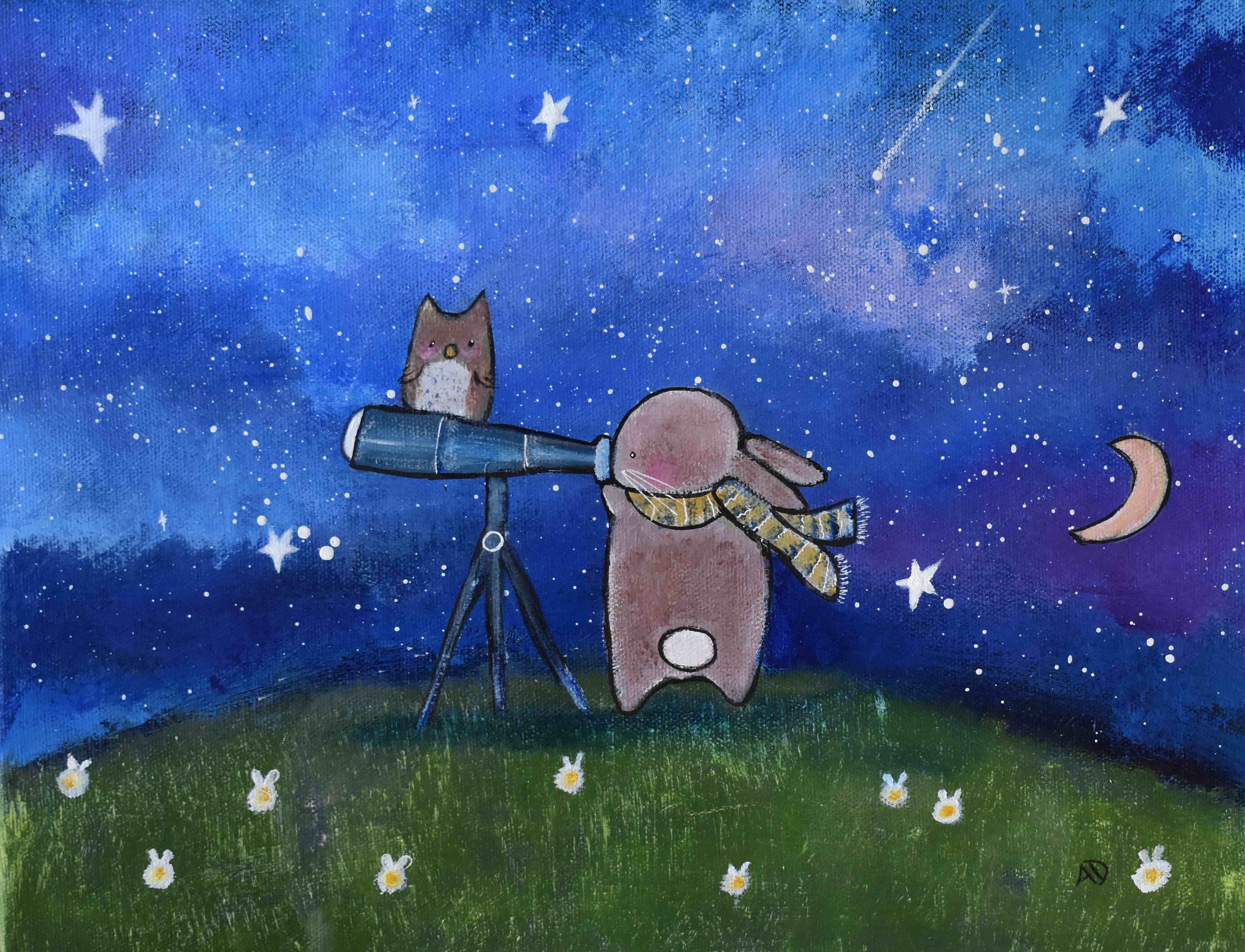 Art Print Stargazing Bunny Rabbit Artwork for Children Baby Room Decor ...