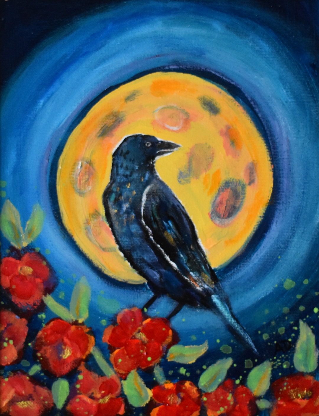 Crow and Moon Original Painting Whimsical Storybook Kids Wall Art ...