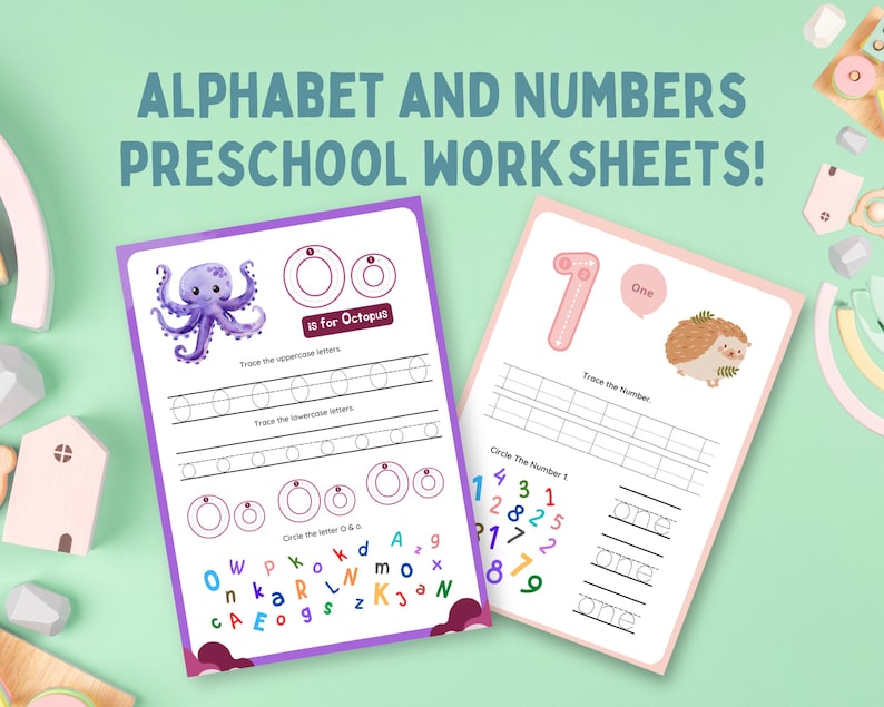 Alphabet & Number Tracing Worksheets: Preschool Handwriting Practice ...