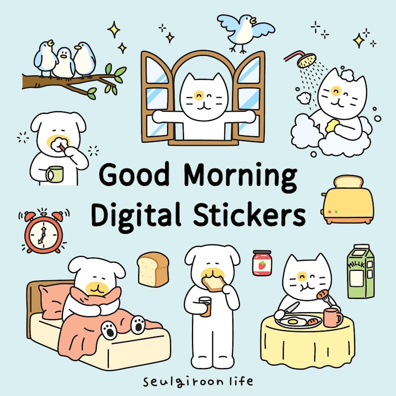 Good Morning Digital Stickers | Cozy Routine Pngs for Goodnotes - Etsy