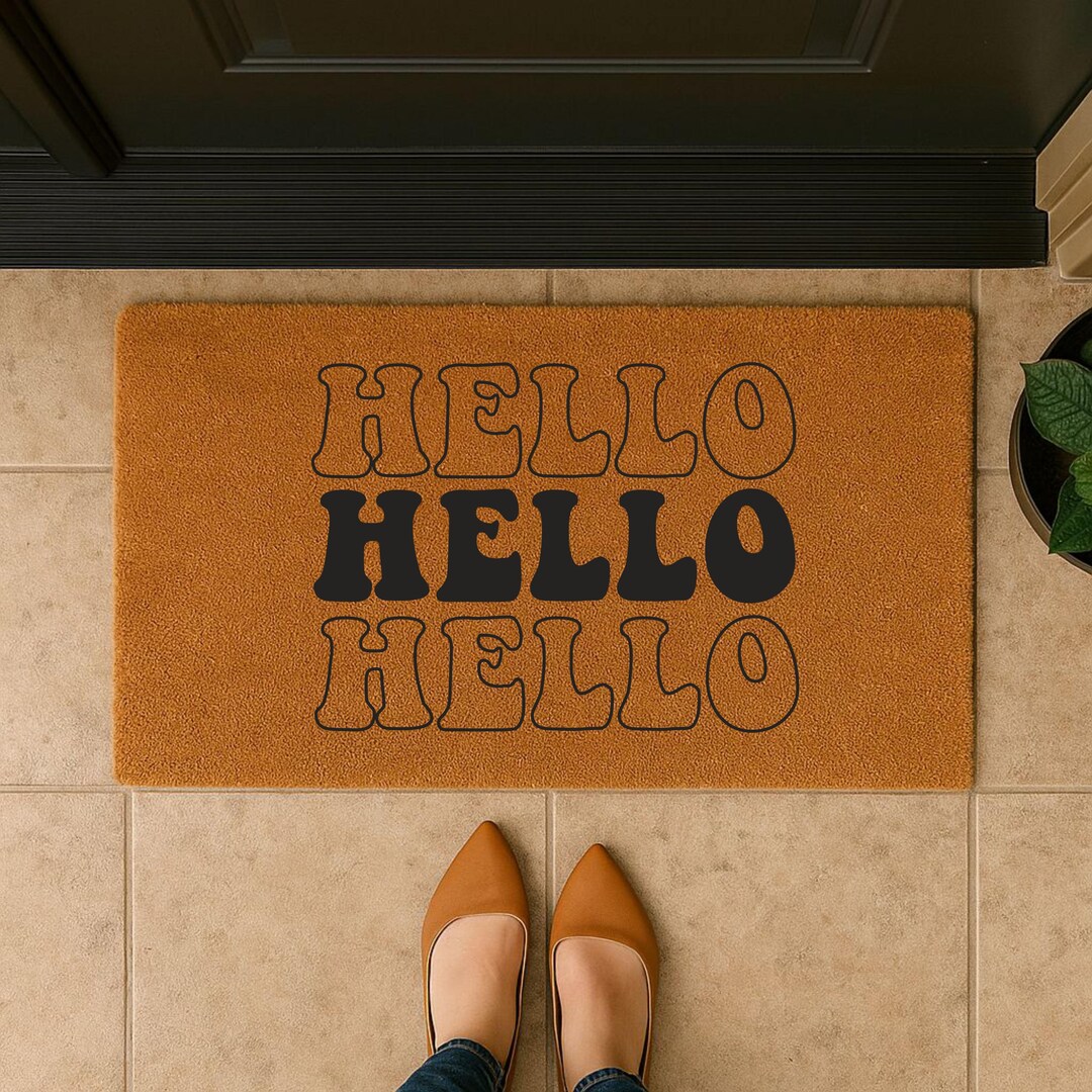 Retro “hello Hello Hello” Doormat – Bold Text Welcome Mat for Fun ...