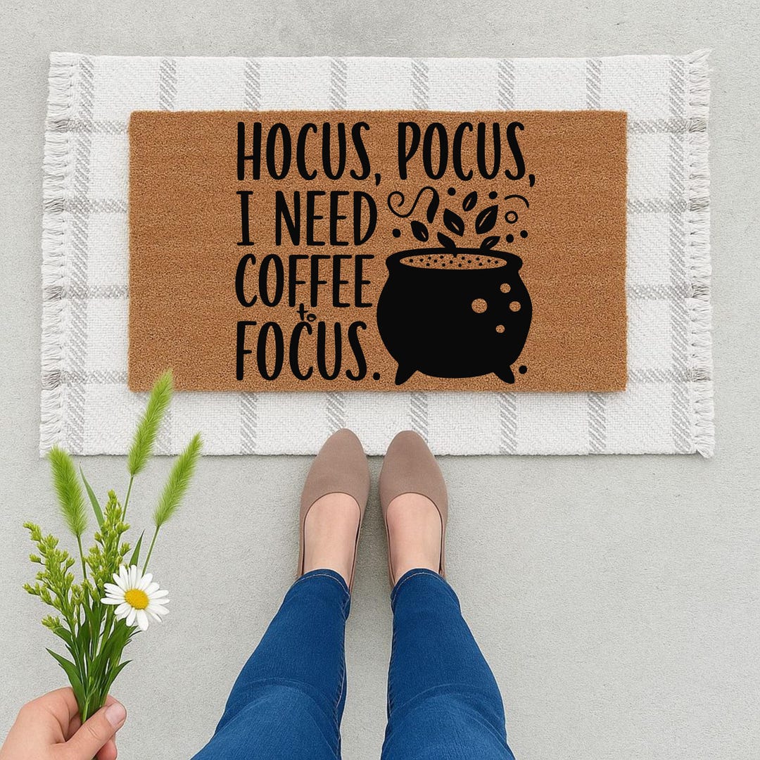 Hocus Pocus Coffee Doormat – Funny Halloween Entry Rug – Witchy Coir ...