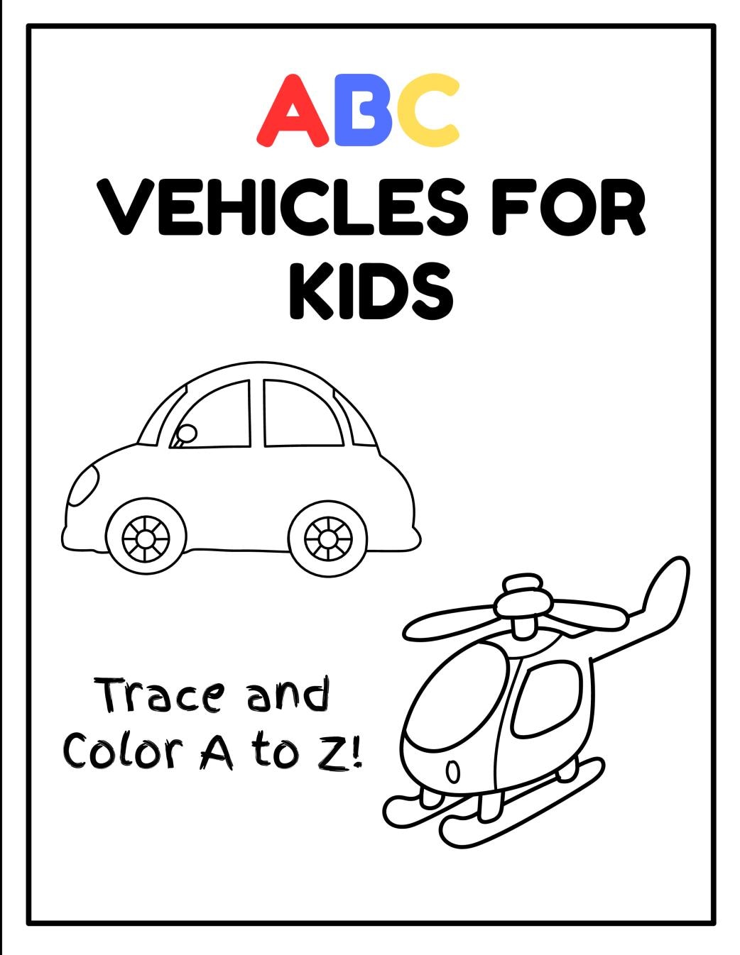 Vehicle Alphabet Coloring Book for Kids | A–Z Trace and Color PDF - Etsy