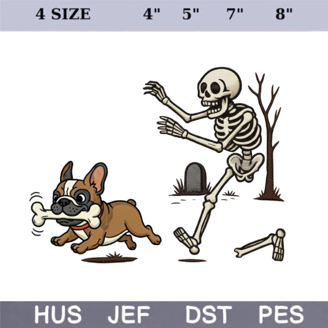 Halloween French Bulldog Embroidery File Funny Skeleton Dog Design ...