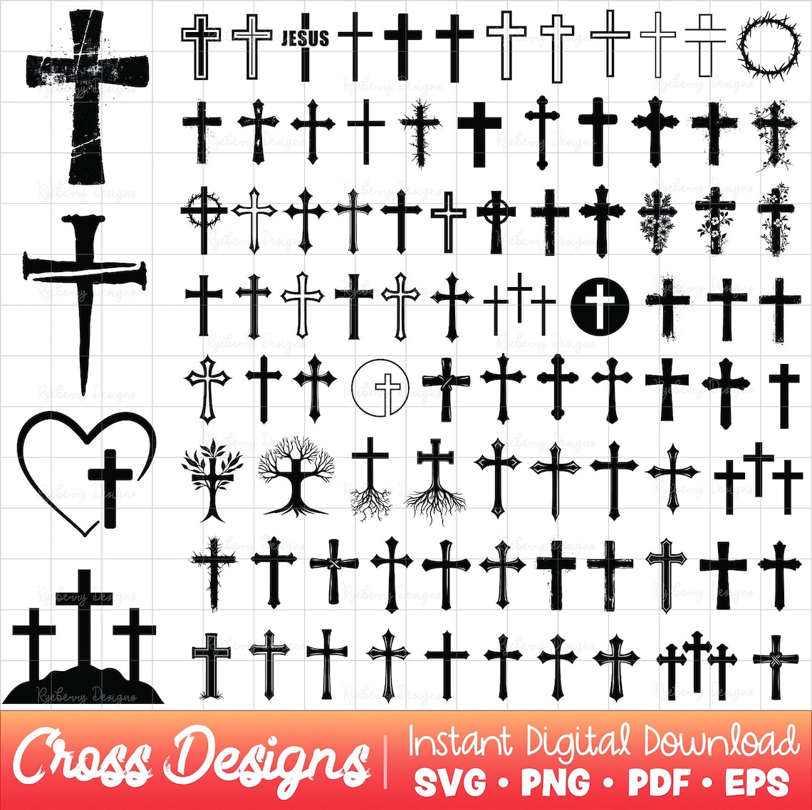 Cross SVG Bundle, Christian Crosses, Rustic Distressed Nail Cross PNG ...