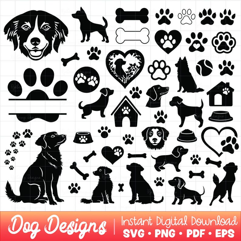 Dog SVG Bundle, Dog Paw SVG, Dog PNG, Dog Face Clipart, Digital ...