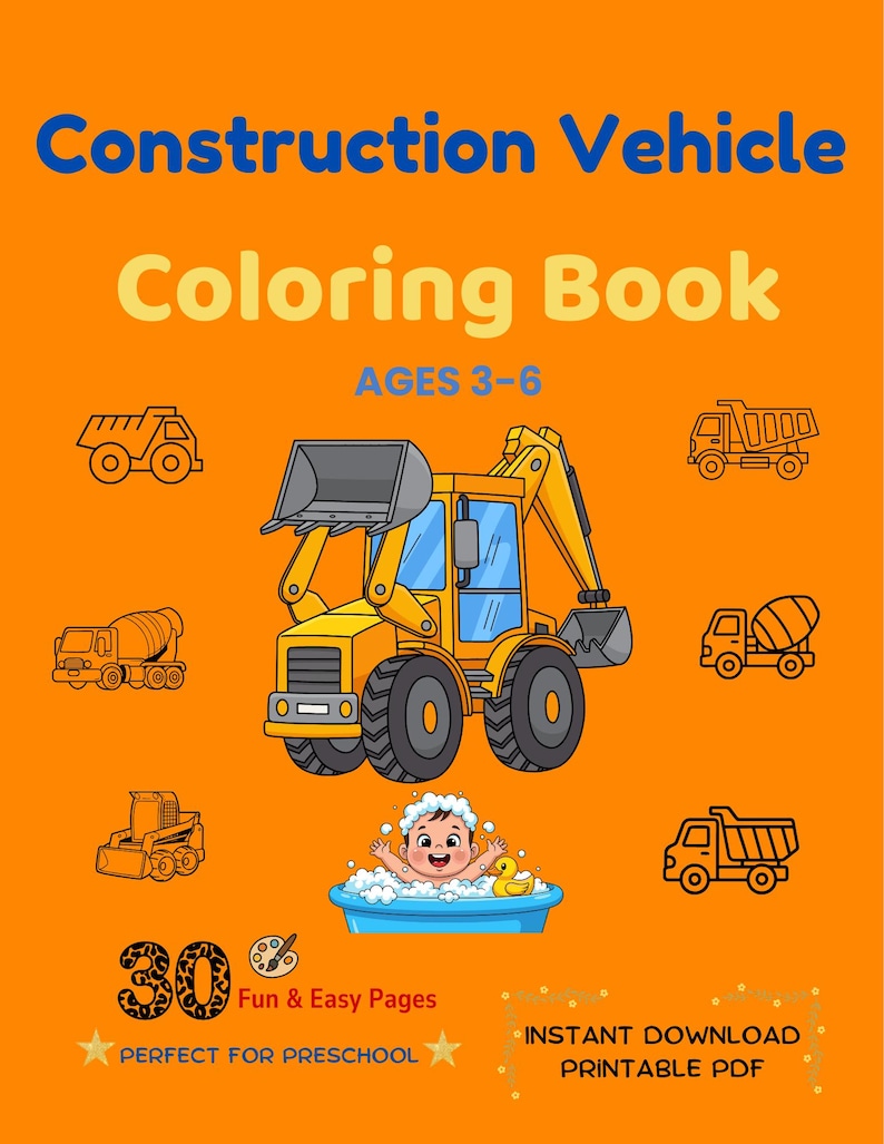 Construction Vehicles Coloring Pages / Kids Coloring Book Printable ...