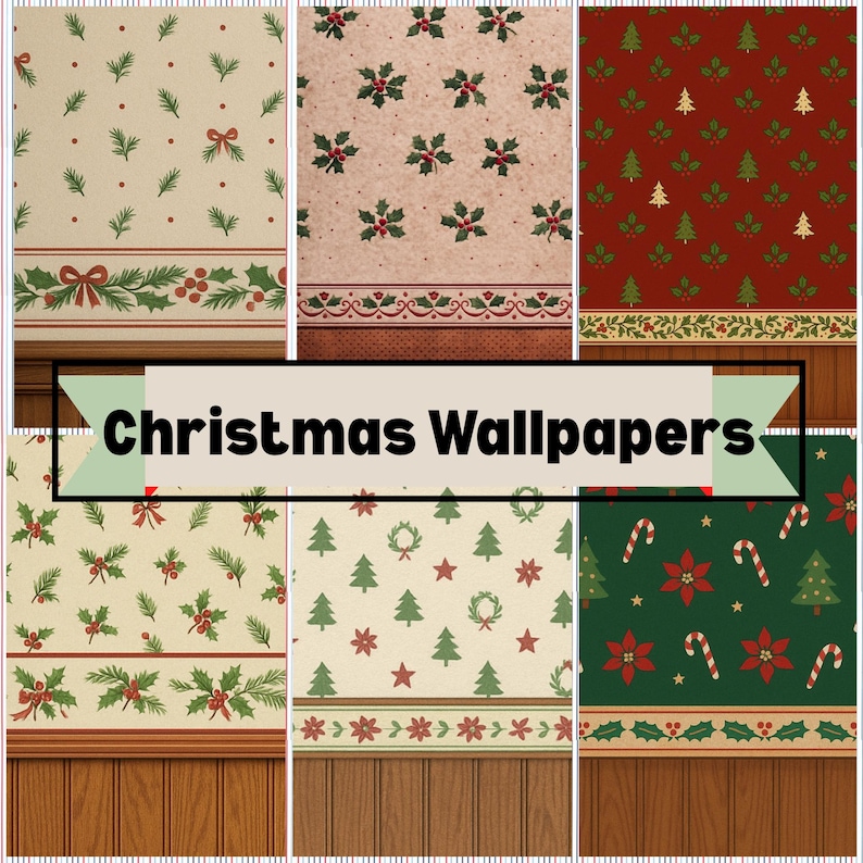 Christmas Dollhouse Wall Paper Printable Pack - Etsy