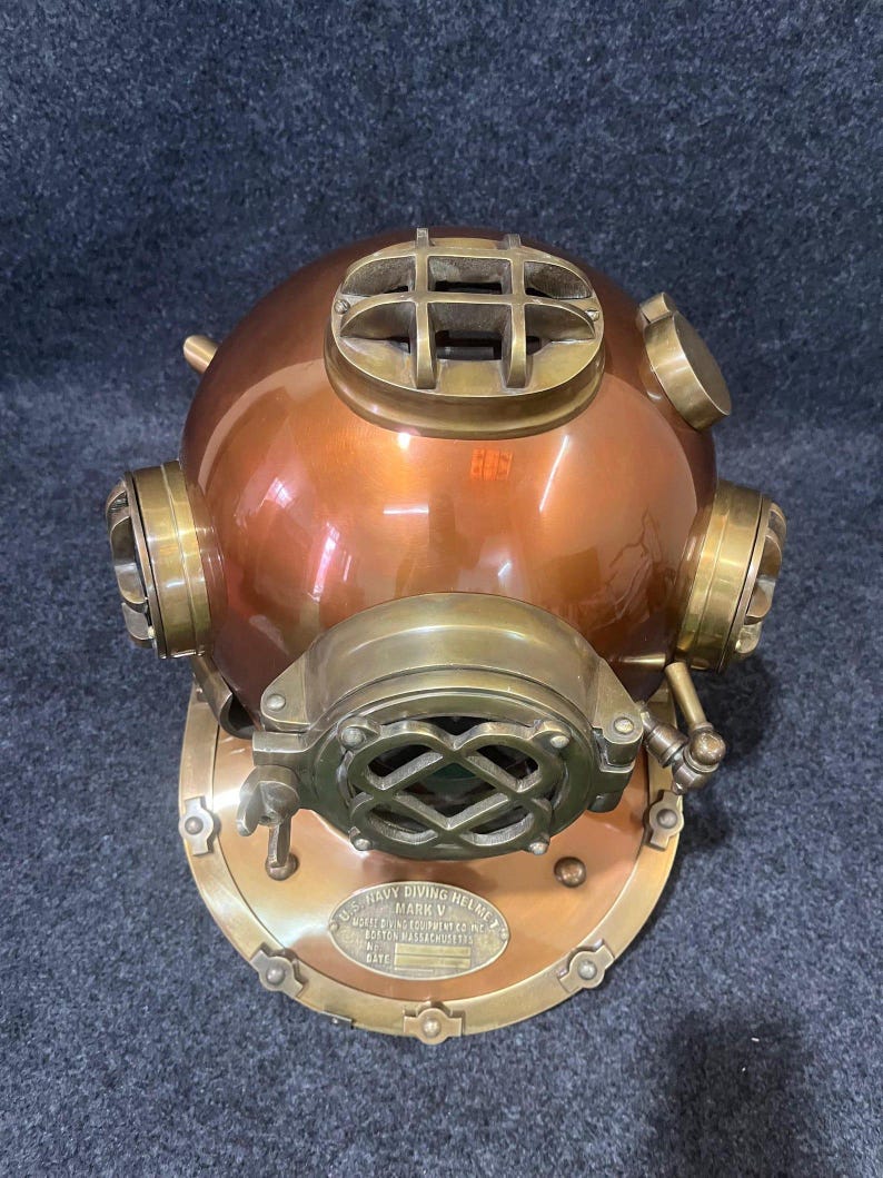 Mark V U.S. Navy Diving Helmet Replica: Antique Copper Brass Steampunk ...
